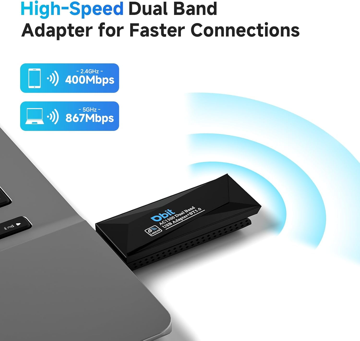 WEIFEI-AC1300 USB WiFi Adapter EDR BT 5.0 Dongle 2.4G/5G Dual Band ...