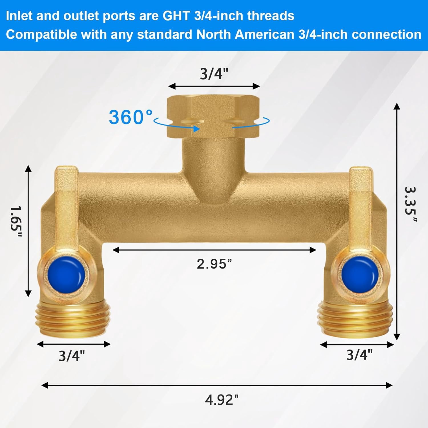 WEIFEI-Brass Garden Hose Splitter, Garden Hose Splitter 2 Way Heavy ...