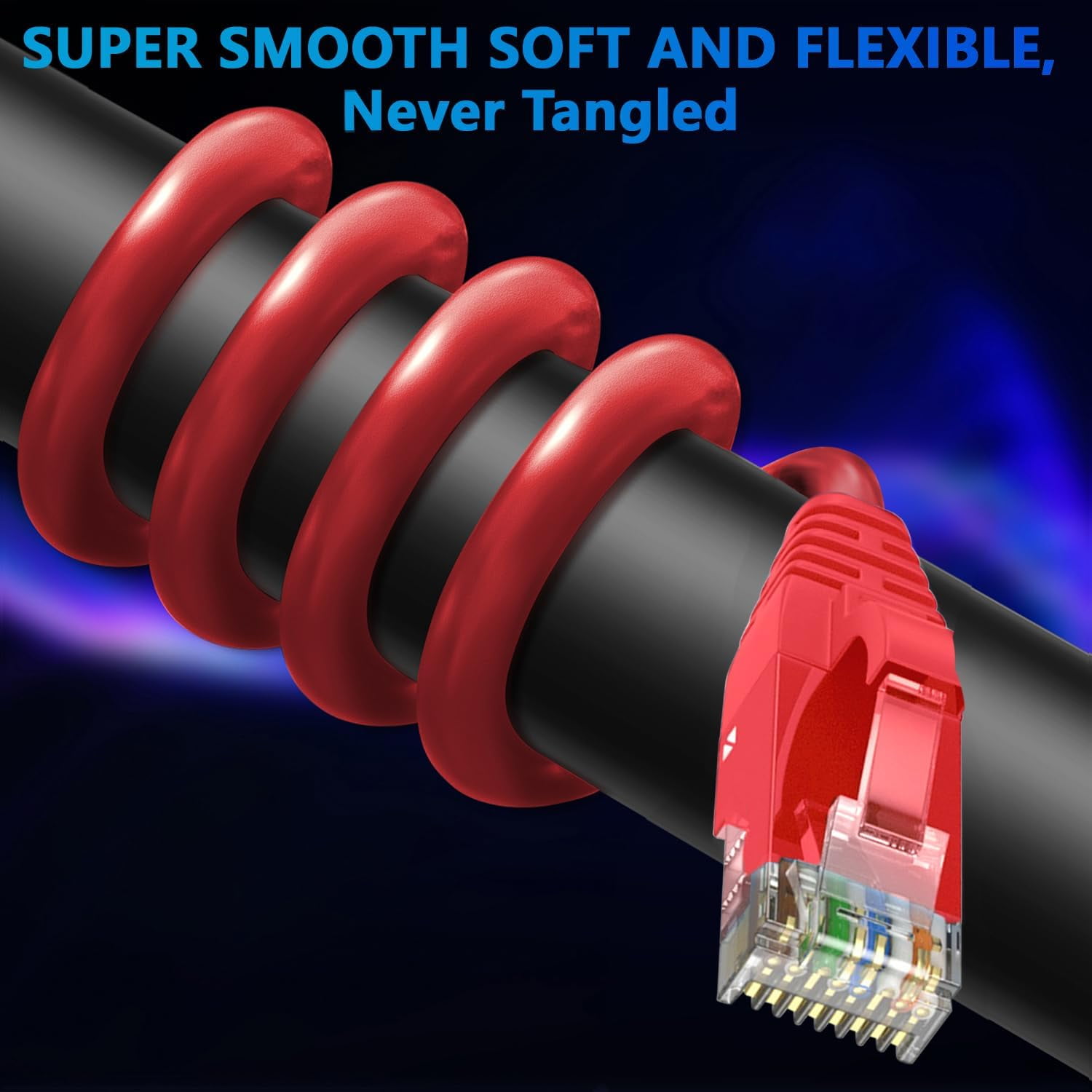 WEIFEI-Cat 6 Ethernet Cable 75 Ft-Red, Outdoor & Indoor Snagless Long ...