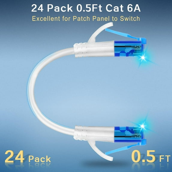 WEIFEI-Cat 6a Ethernet Cable 1 ft (24-Pack) - Cat6a Patch Cable, Cat 6a ...