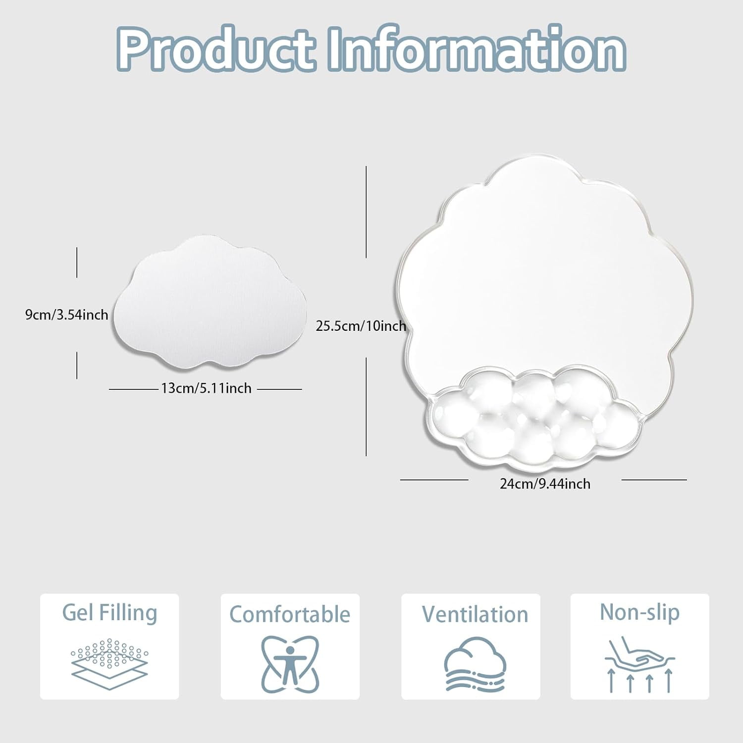 WEIFEI-Cloud Mouse Pad with Gel Wrist Support - Clear Ergonomic ...