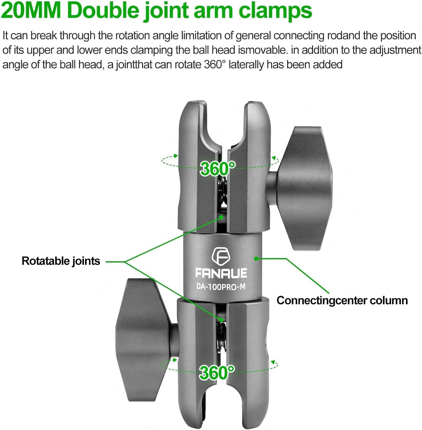 WEIFEI-Composite Double Socket Swivel Arm, 3.7" Aluminum Mounting Arm ...