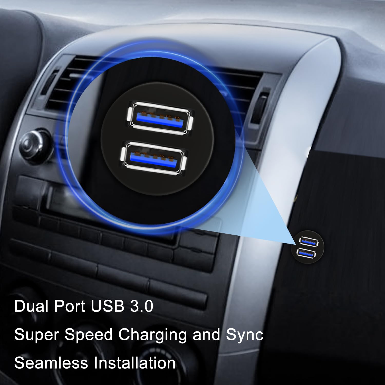 WEIFEI-Double Ports USB 3.0 Car Flush Mount Cable, USB Dash Mount ...