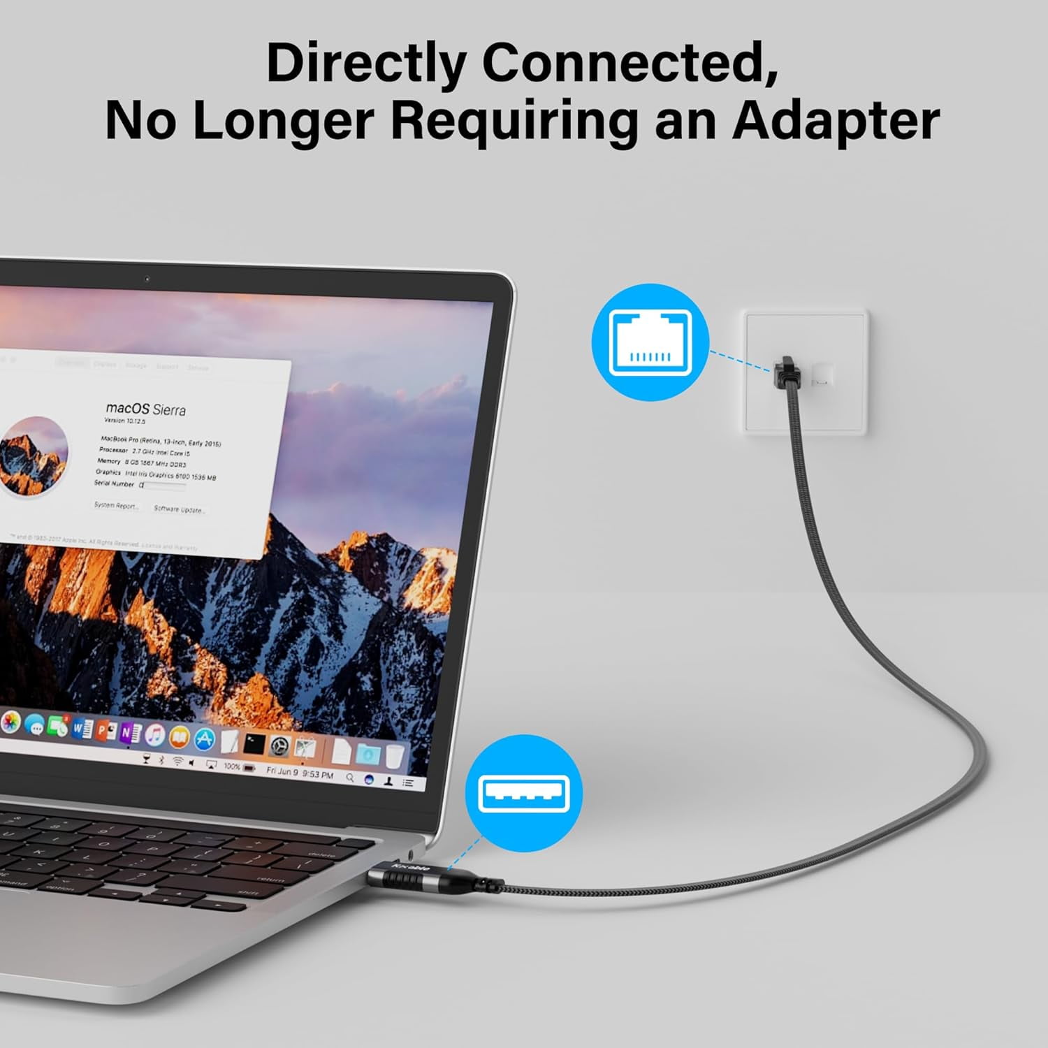 WEIFEI-Flat USB to Ethernet Cable 15 FT, USB 3.0 A to RJ45 Thin Cord ...