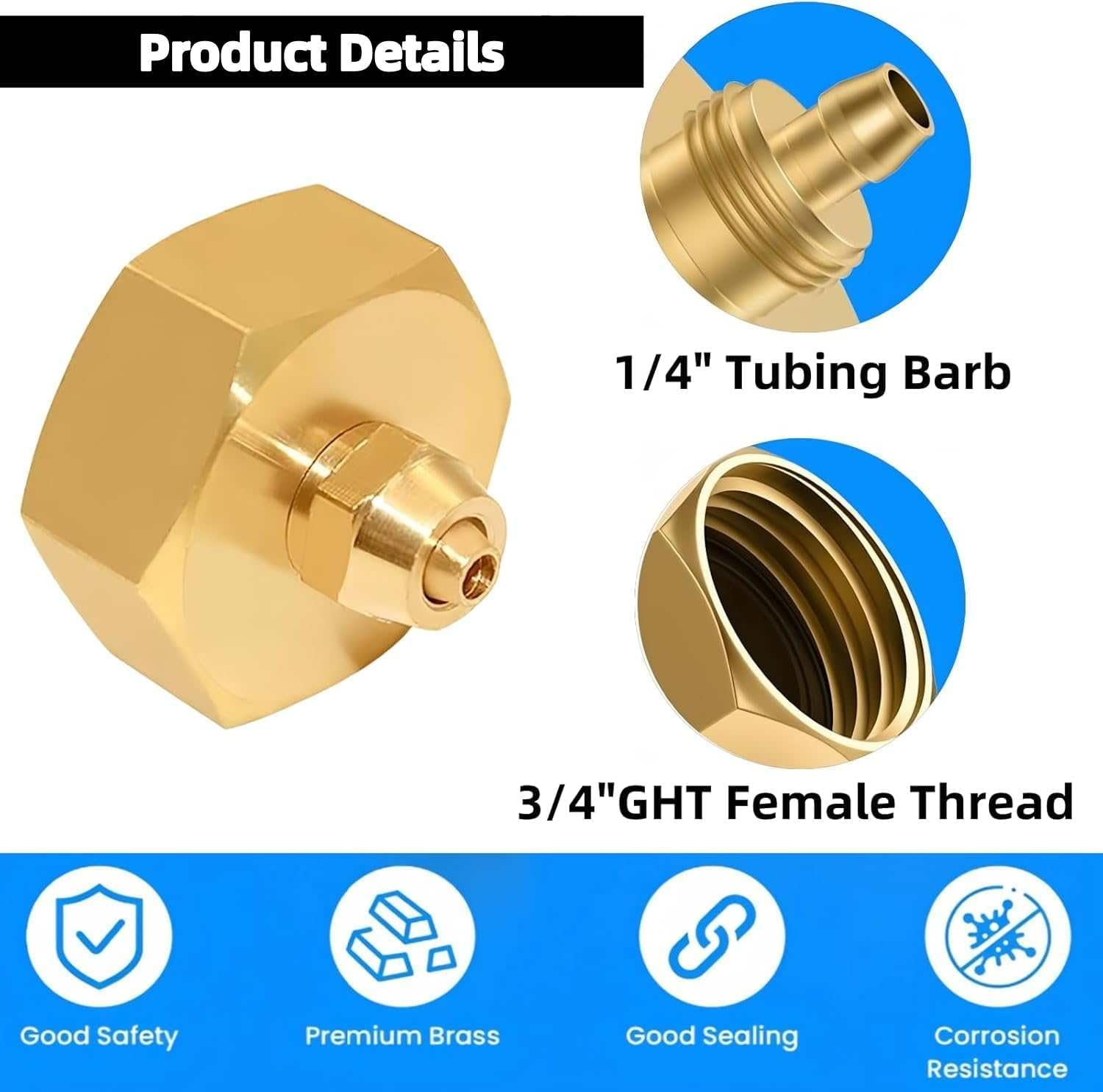 WEIFEI-Garden Hose Adapter, Brass Standard 3/4" Female Thread to 1/4 ...