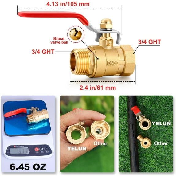 WEIFEI-Garden Hose Brass Shut Off Valve Full Flow, No Restricted-Flow ...