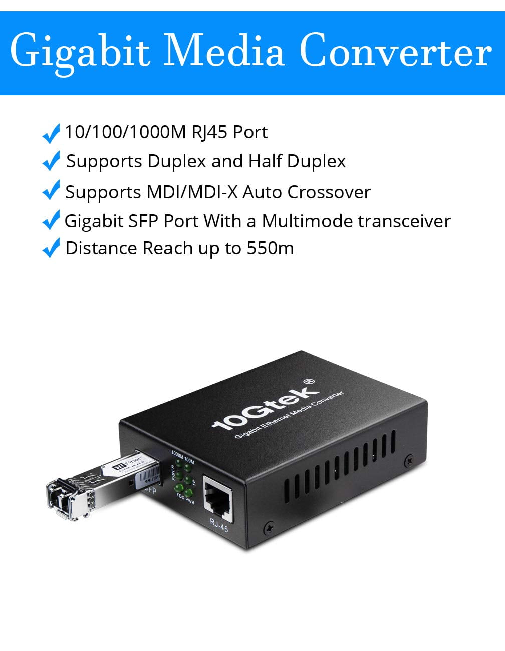WEIFEI-Gigabit Multi-Mode LC Fiber Media Converter, with SFP SX Module ...