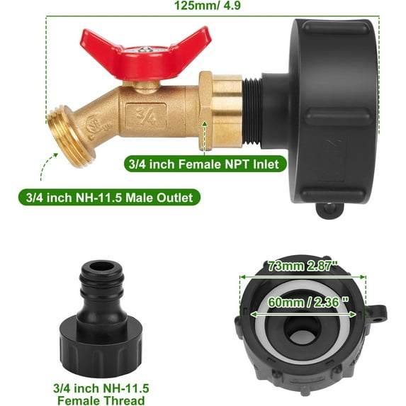 WEIFEI-IBC Tank Fitting, 2.36'' Fine Thread Adapter for 275-330 Gallon ...