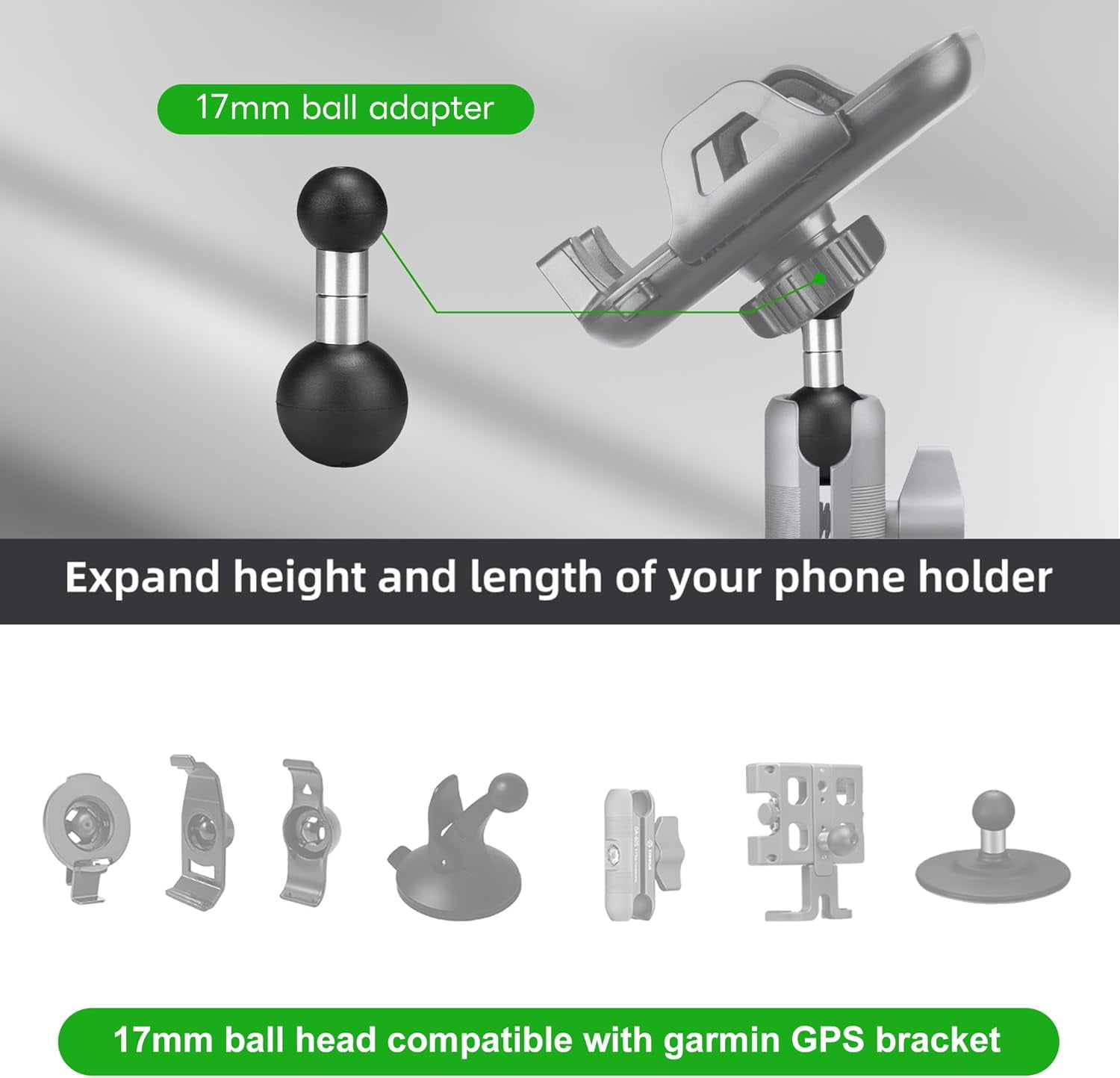 WEIFEI-LB-0117 1" to 17mm Ball Adapter - RAM Mount Compatible, Double ...