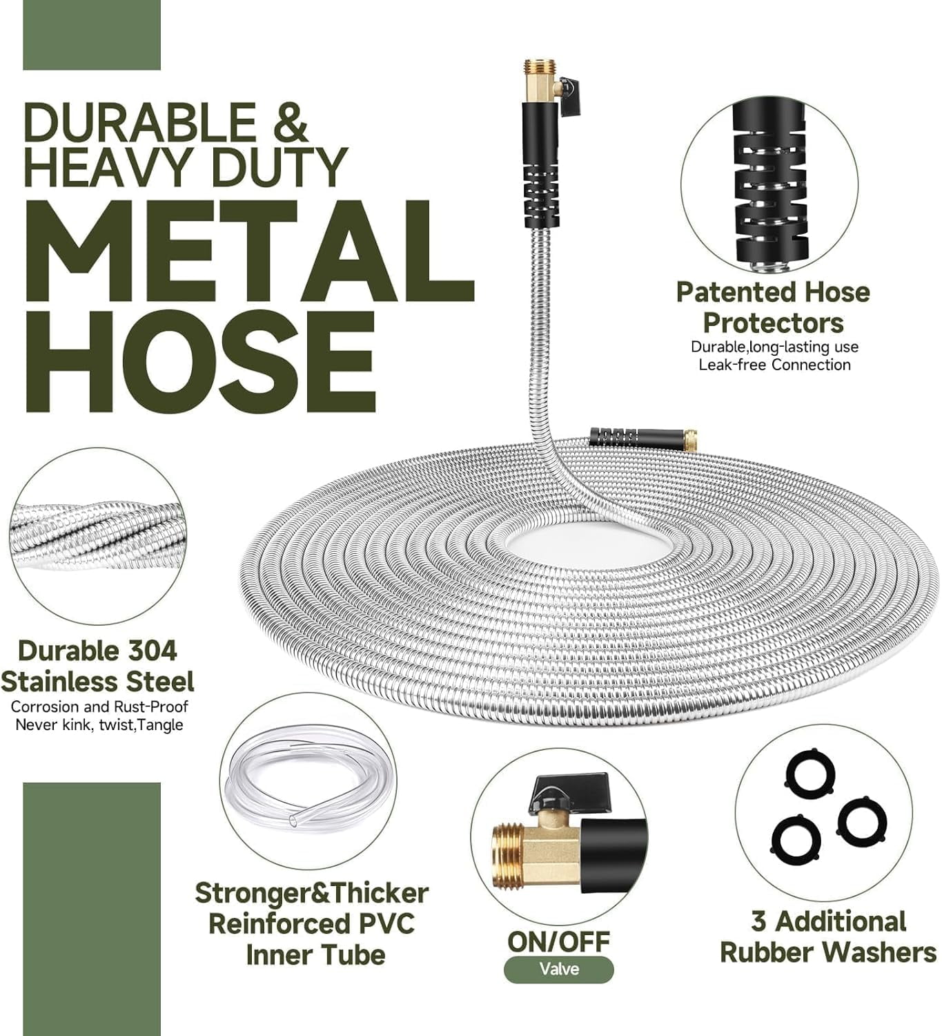 WEIFEI-Metal Garden Hose 25ft Flexible Stainless Steel Water Hose Heavy ...