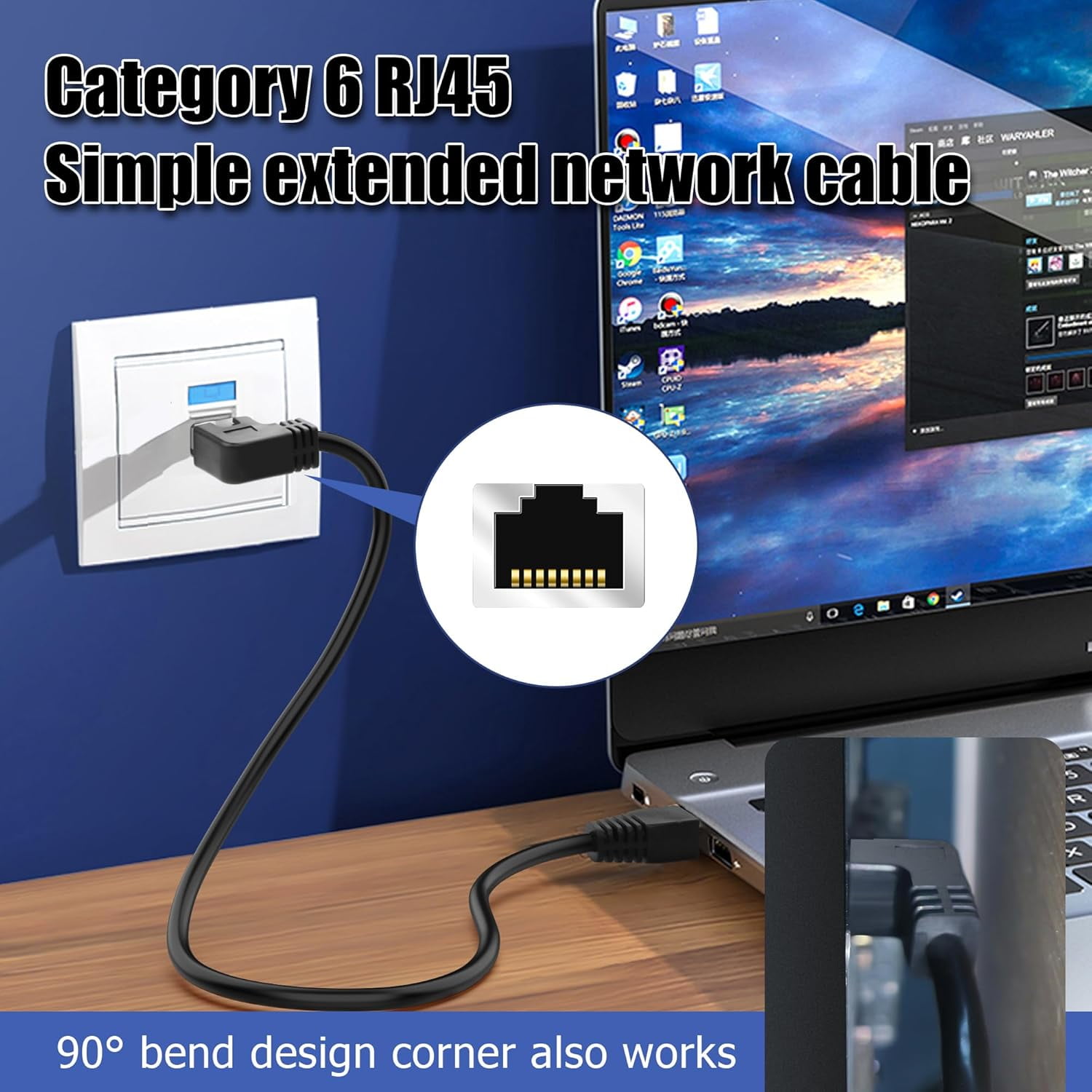 WEIFEI-RJ45 90 Degree Ethernet Cable Cat6 RJ45 Male to Right Angle ...