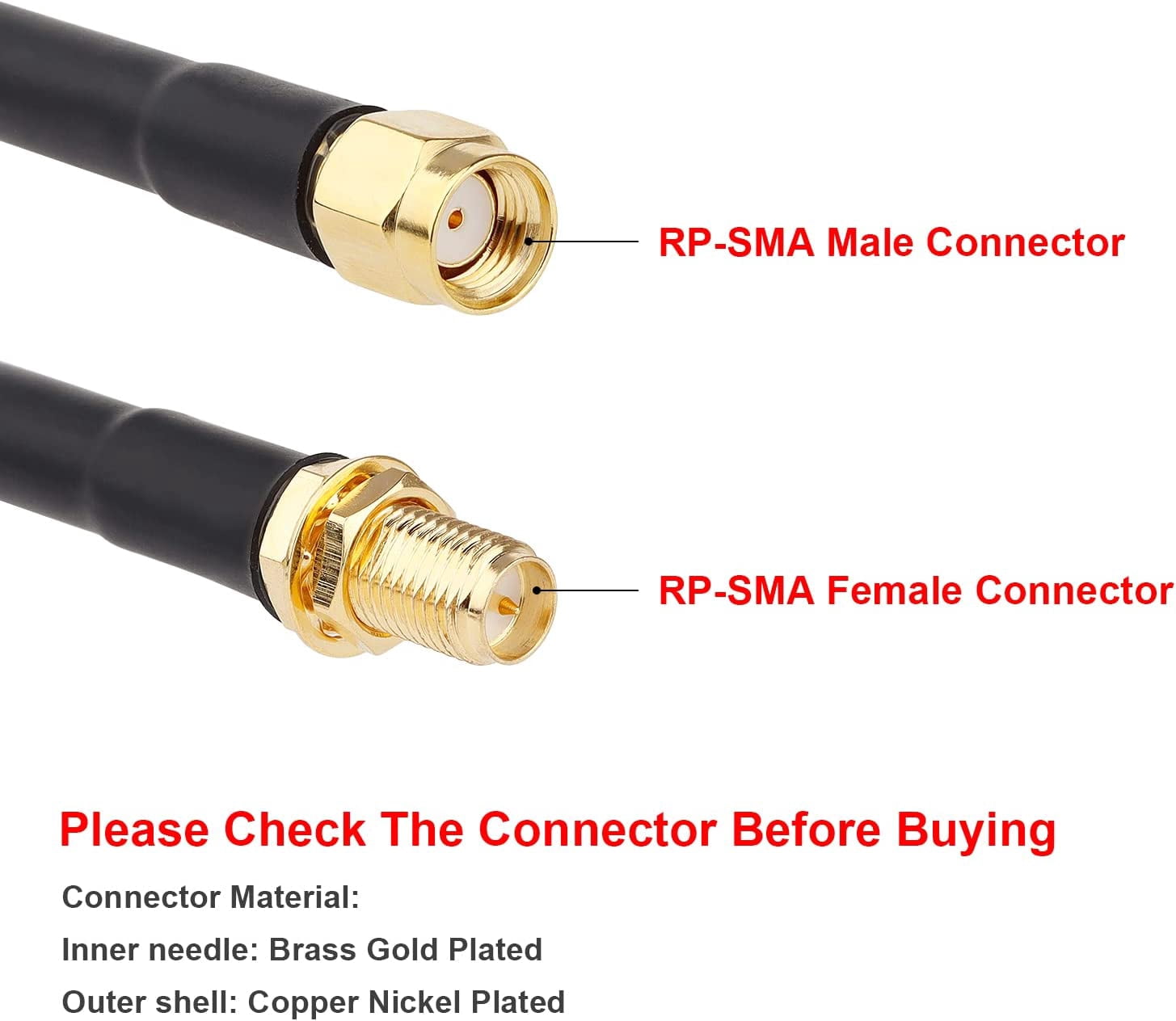 WEIFEI-RP-SMA Male to RP-SMA Female Coax Cable 10FT, RG58 WiFi Antenna ...