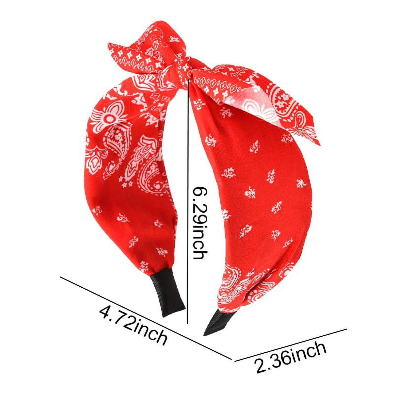 WEIFEI-Red Boho Paisley Bandana Hair Bands with Knotted Bow and Rabbit ...
