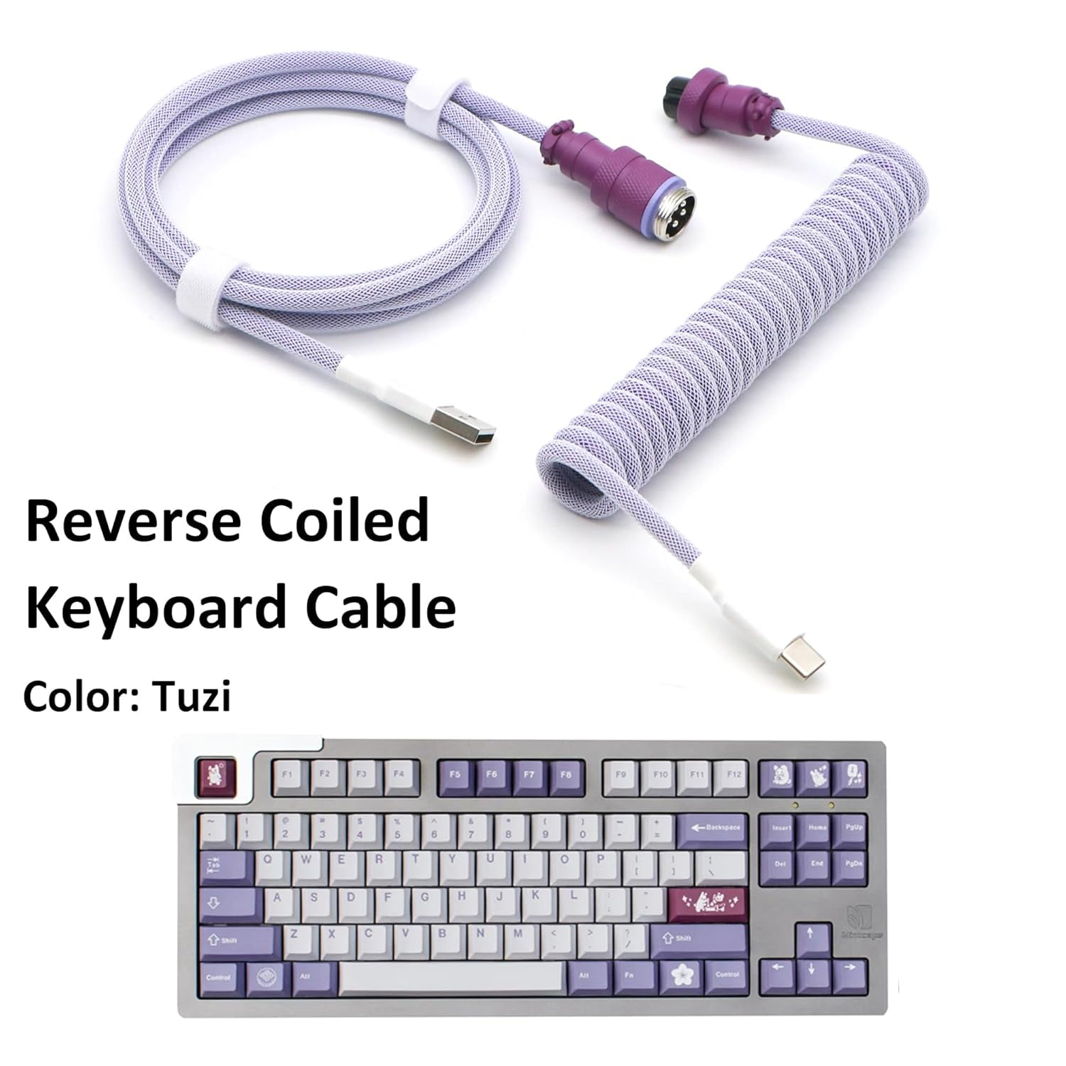 WEIFEI-Reverse Coiled USB-C Keyboard Cable, Double-Sleeved Mechanical ...