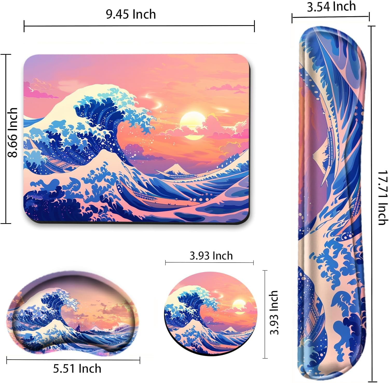 WEIFEI-Sea Wave Mouse Pad with Wrist Support Japanese Memory Foam ...