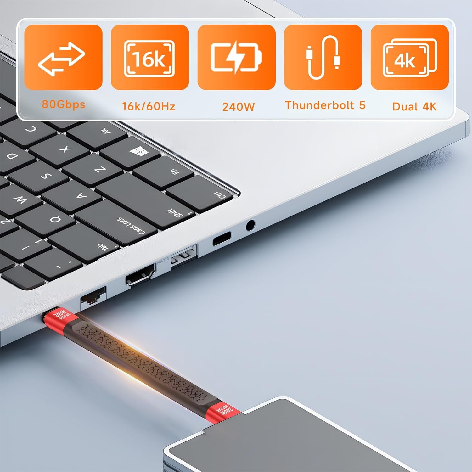 WEIFEI-Short Thunderbolt 5 USB-C Cable: 5-inch USBC 80Gbps Data ...