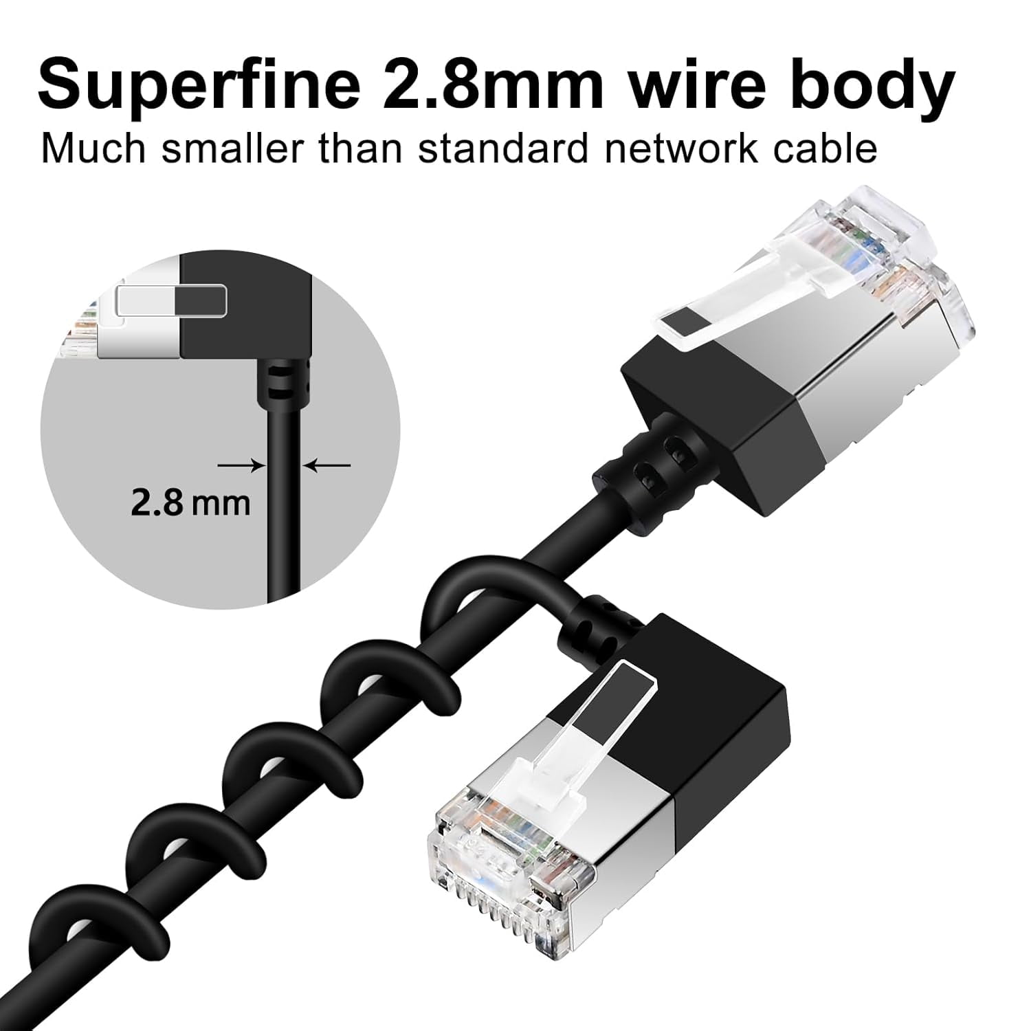 WEIFEI-Slim Cat 6 Ethernet Cable 90° Left Angled 15 Feet, Ultra Thin ...