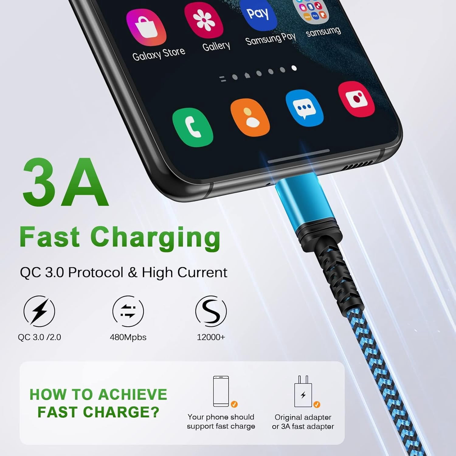 WEIFEI-Type C Charger Cable 3 Pack-10ft 6ft 3ft for Samsung Galaxy A15 ...
