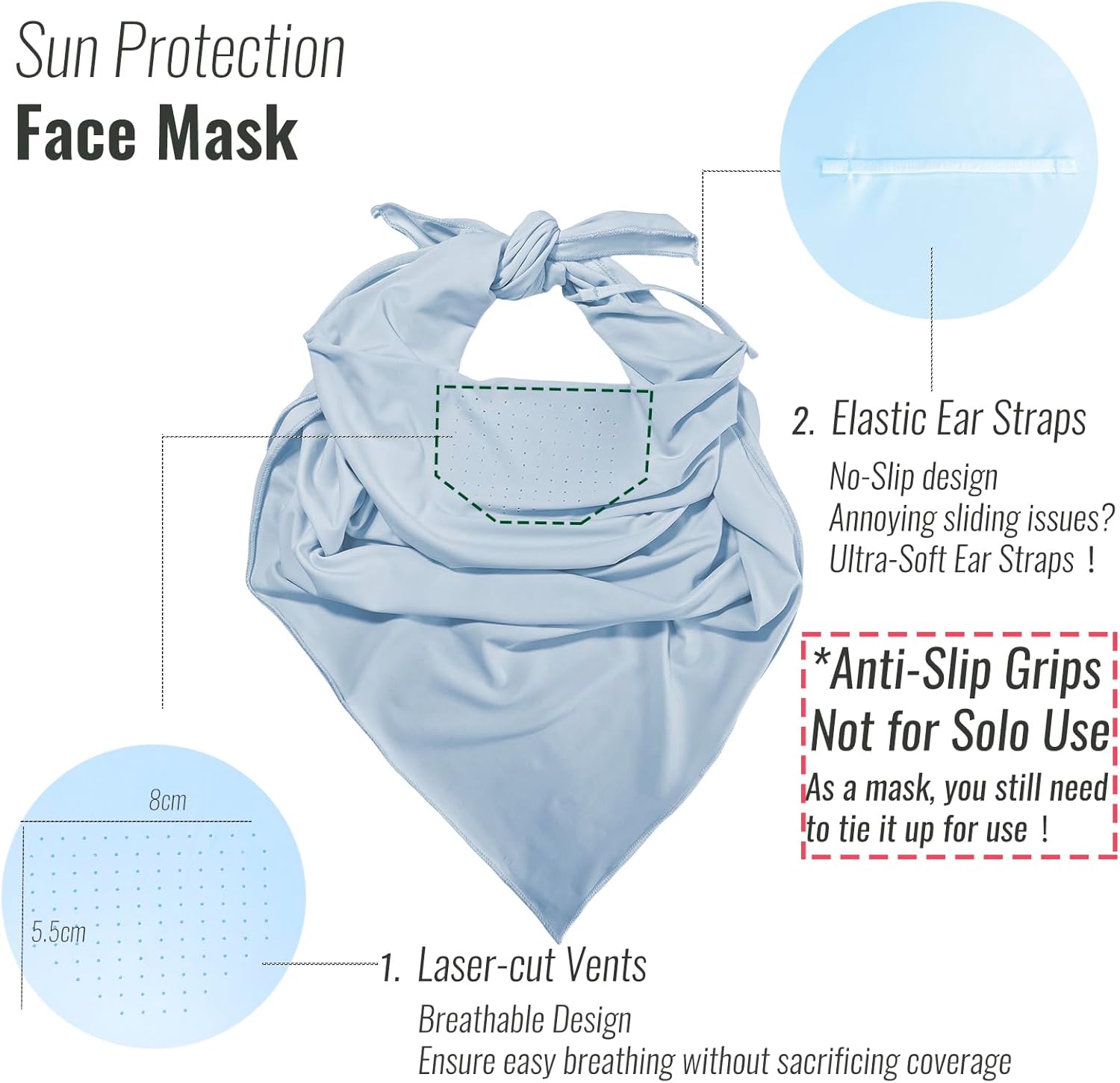 WEIFEI-UPF 50+ Sun Bandana Scarf with Elastic Ear Straps & Nose Vents 2 ...