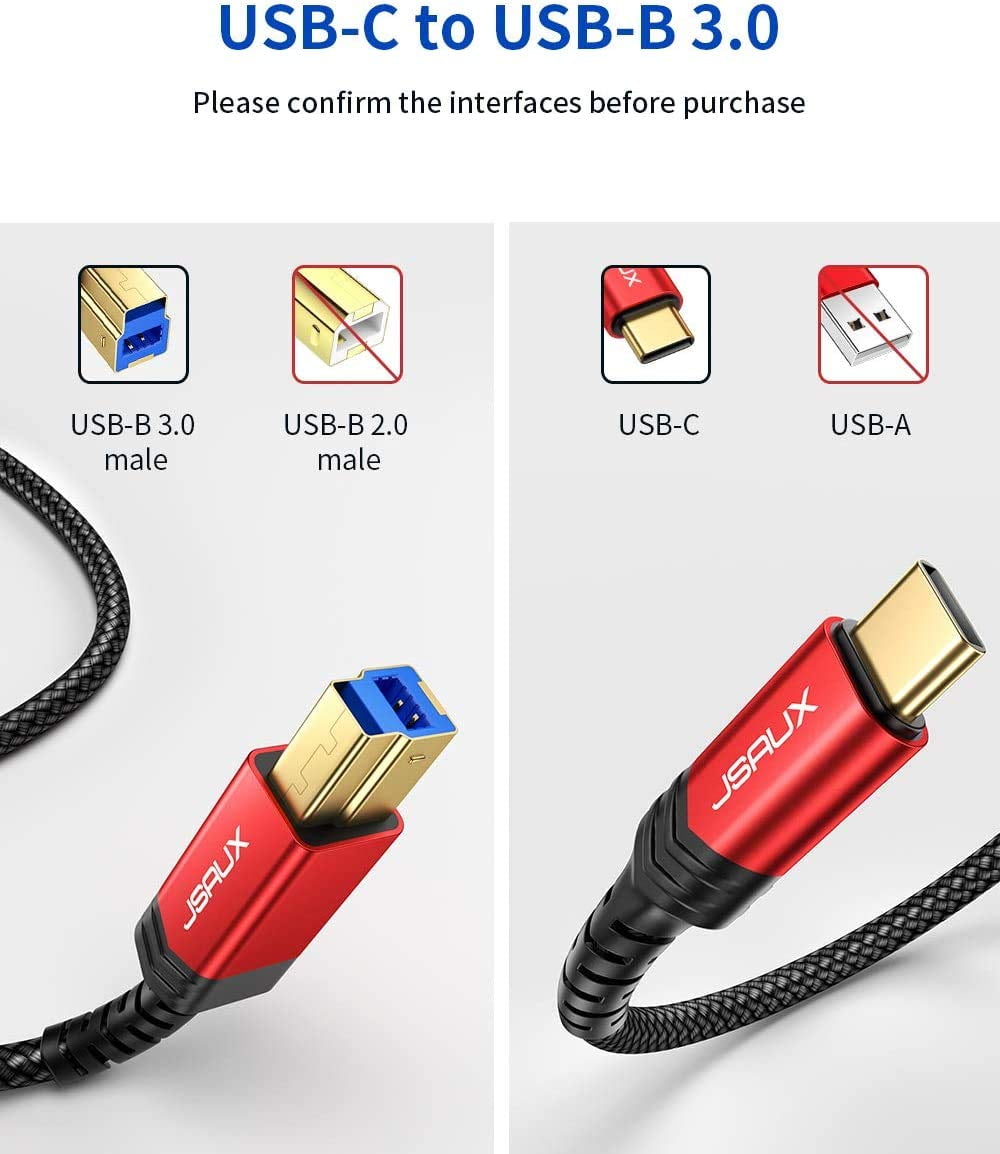 WEIFEI-USB 3.0 Cable B Male to USB-C, 10ft USB 3 Type B Cord Nylon ...