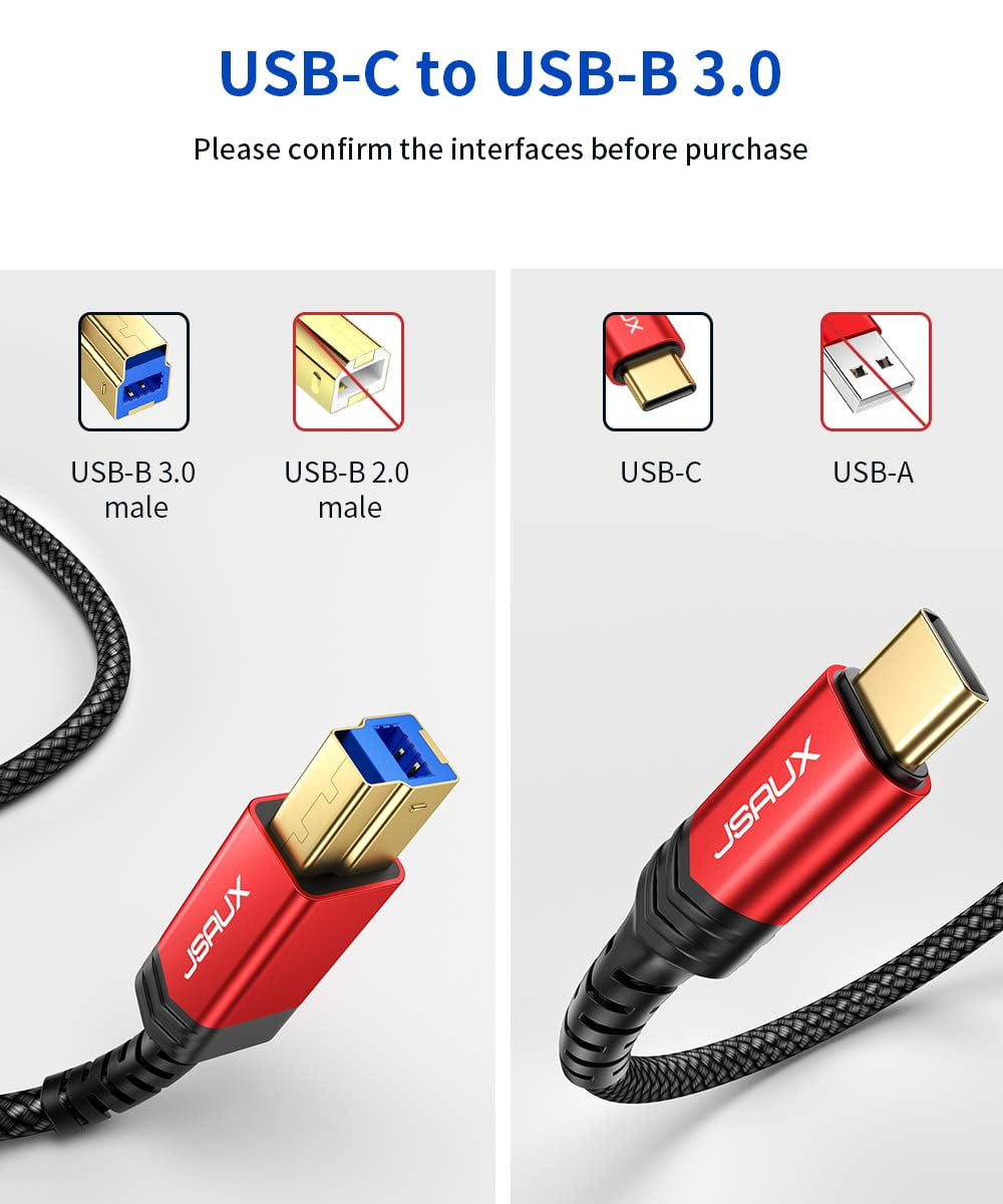 WEIFEI-USB 3.0 Cable B Male to USB-C, 6.6ft USB 3 Type B Cord Nylon ...