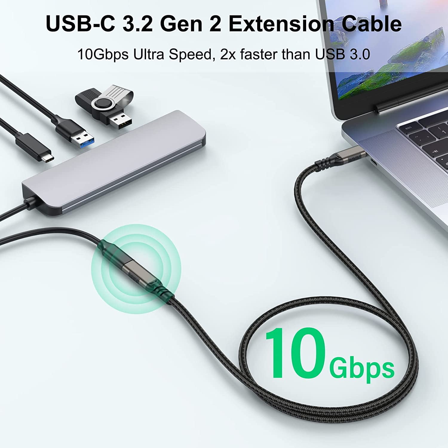 WEIFEI-USB C Extension Cable 6.6ft USBC Male to Female Cord Support 4K ...
