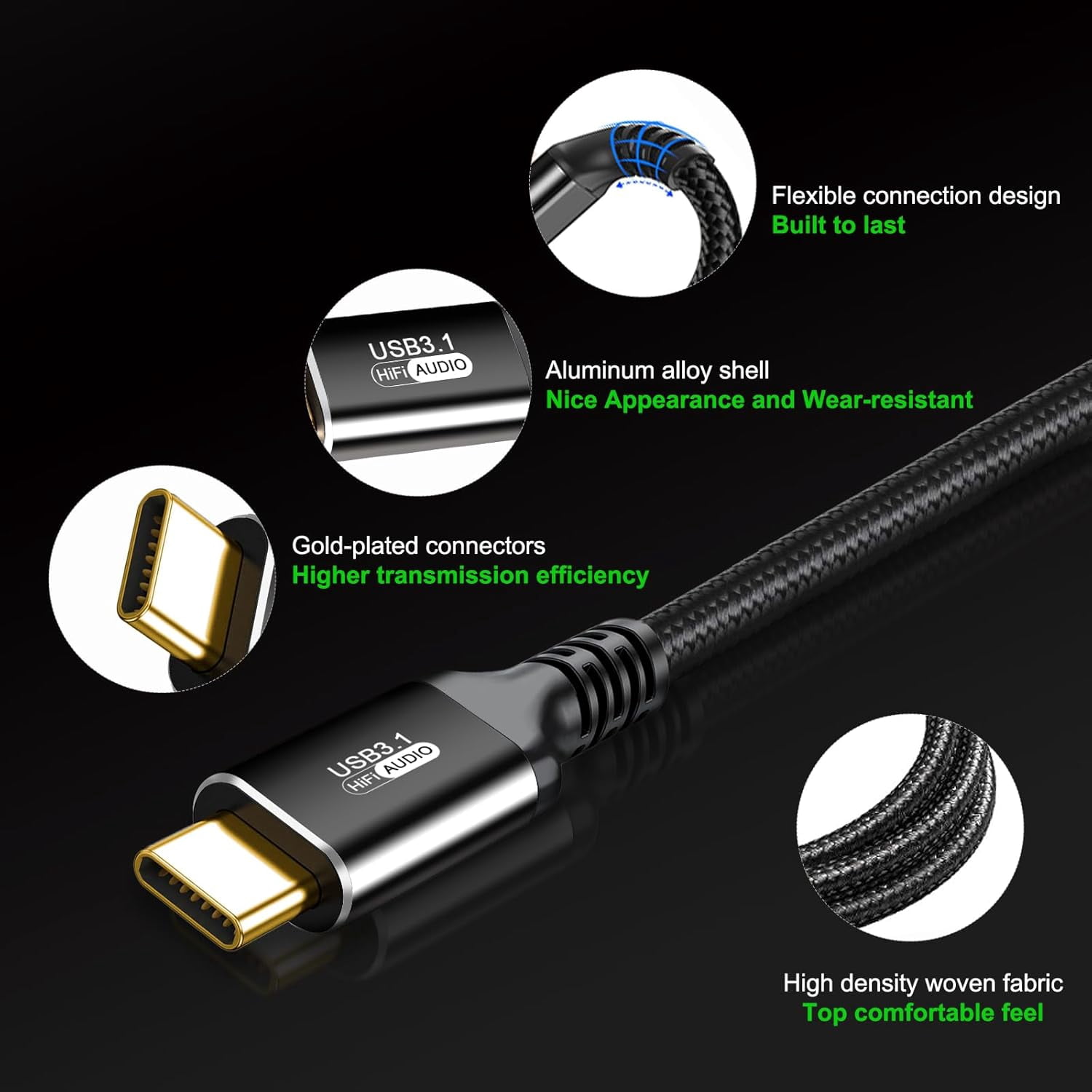 WEIFEI-USB C to USB C 3.1 Cable, High Speed Type C 10Gbps 4K Video Data ...