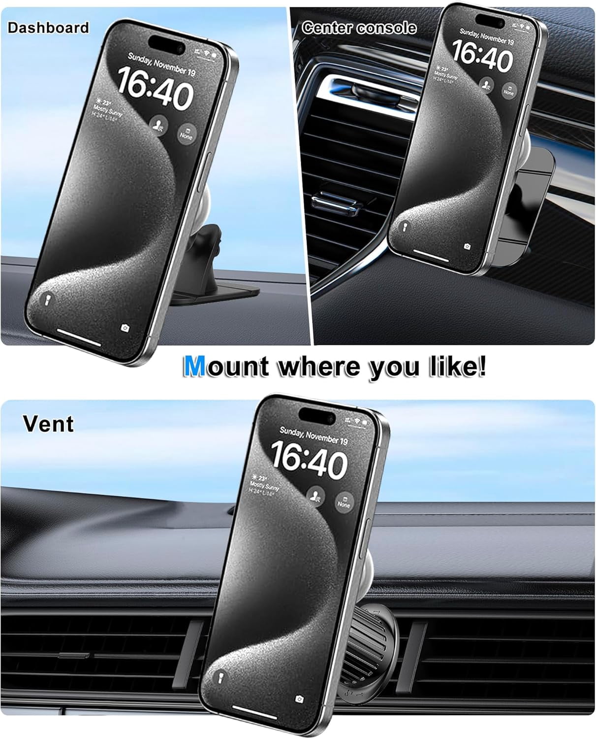 WEIFEI-Vent or Dashboard Car Phone Mount for Popsocket, Dashboard ...