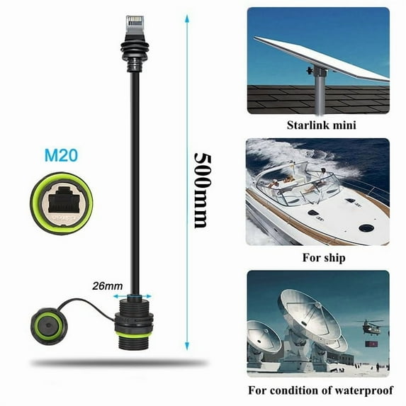 WEIFEI-Waterproof Ethernet Extension Cable, ETH Adapter for Starlink ...