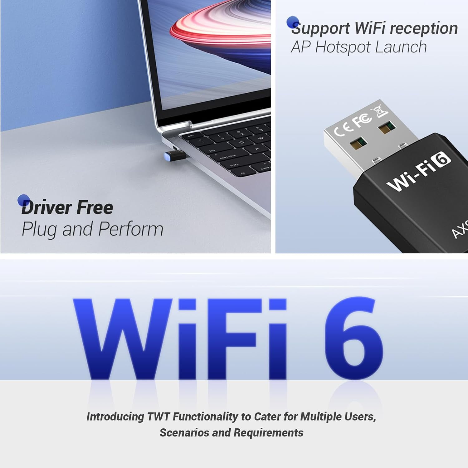 WEIFEI-WiFi Adapter for Desktop PC, AX900 USB WiFi 6 Adapter with 5GHz ...