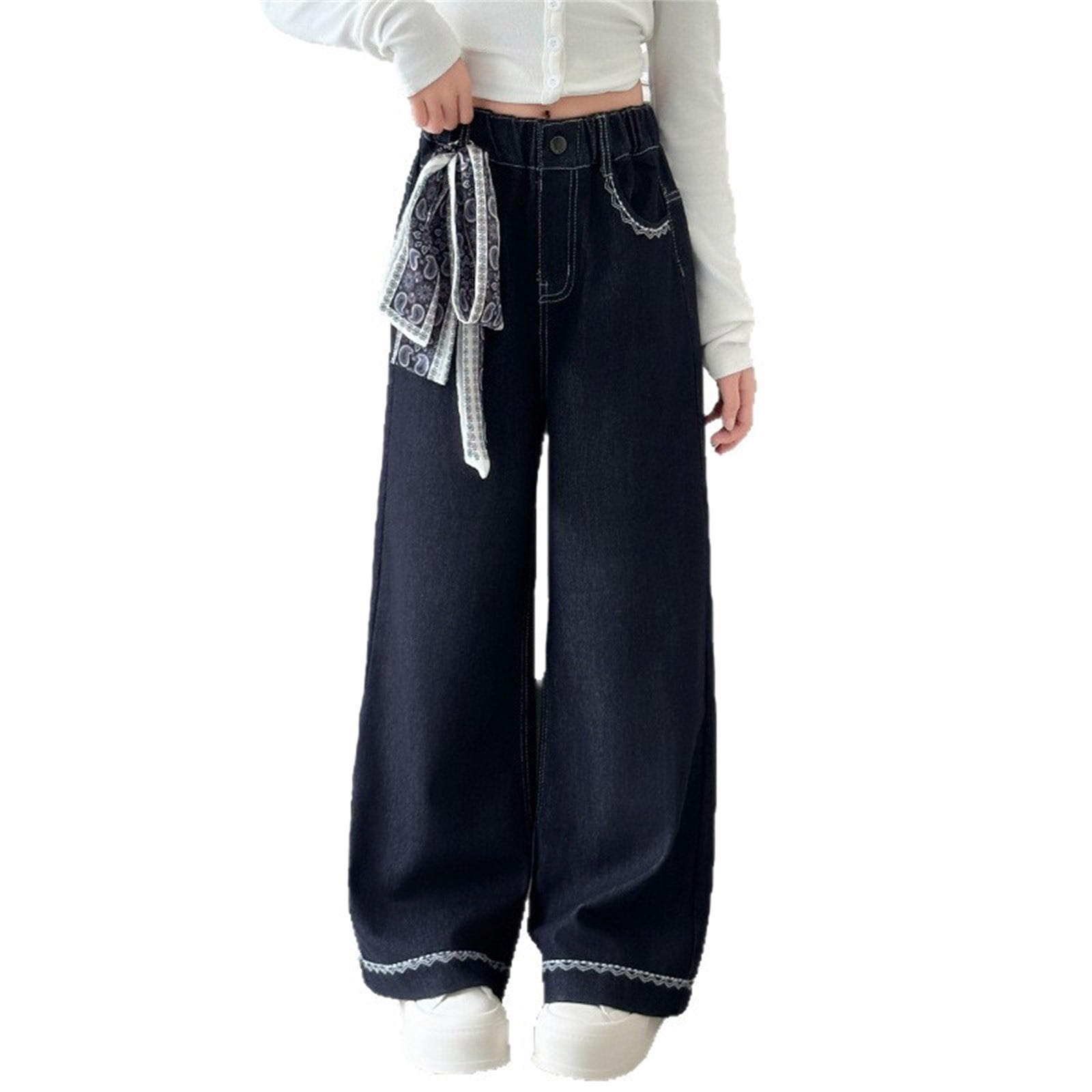 WEIGFI Child Girls Straight Leg Jeans Autumn Fashion Cute Casual Denim ...