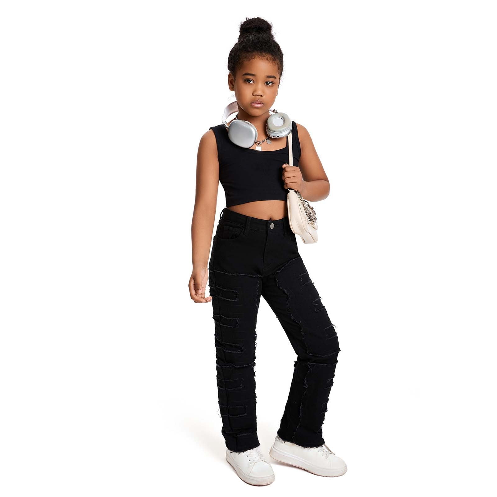 WEIGFI Child Stylish Teen Girls Fringe Stretch Straight Leg Pants ...