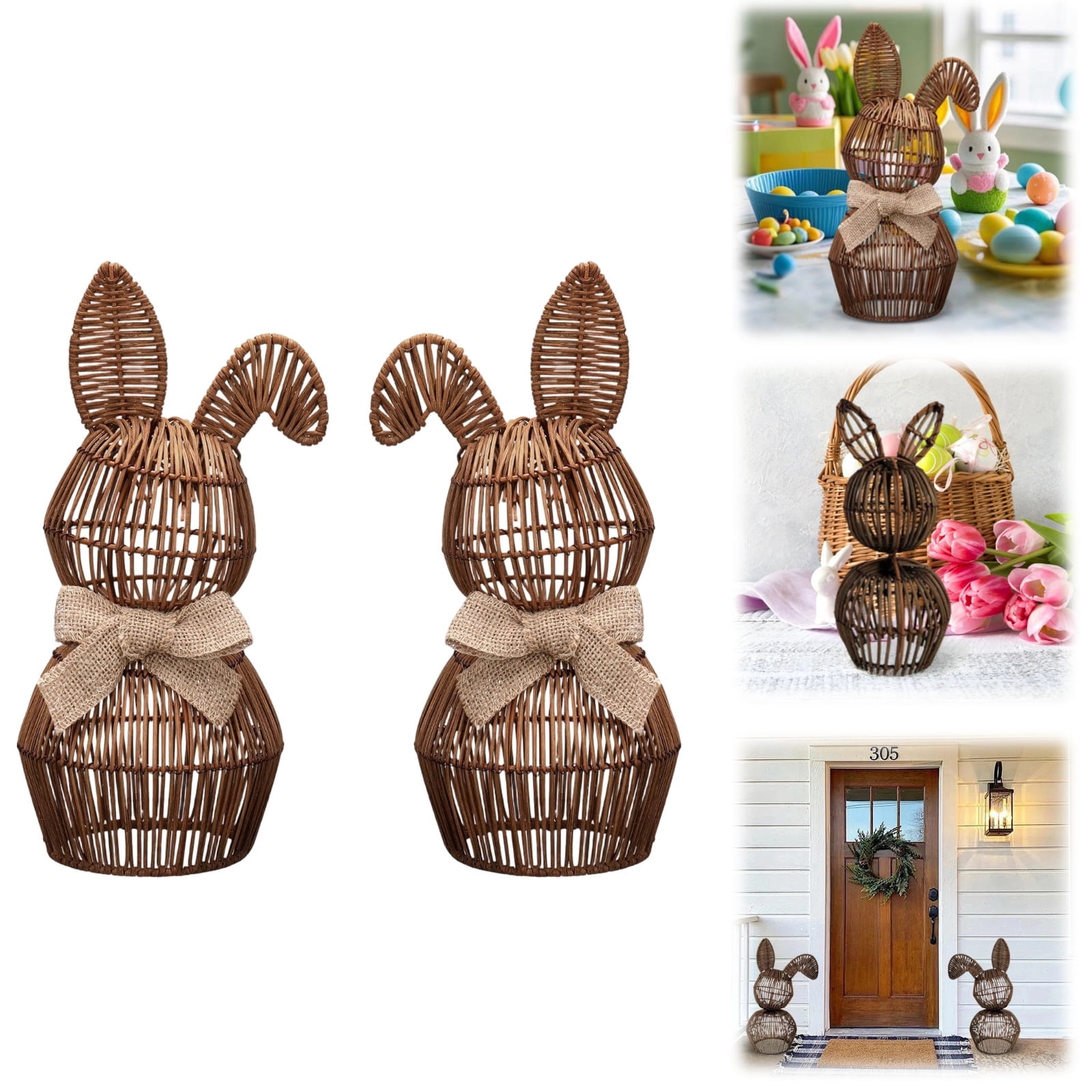 WEIH Artificial Wicker Rattan Easter Bunny Decorations for Outdoor ...