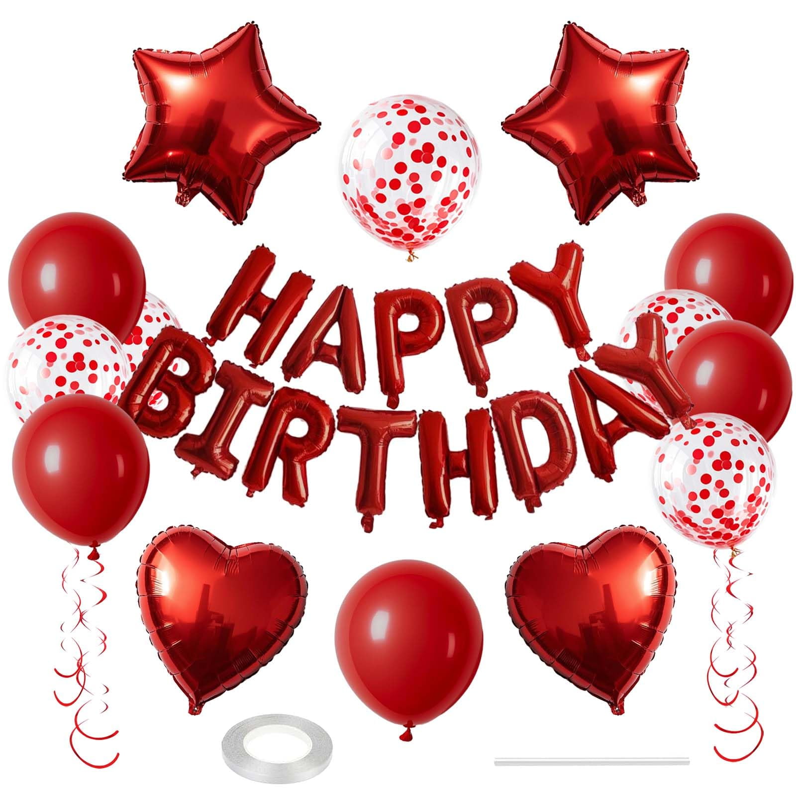 WEIKA 27 Pcs Red Birthday Decorations, 3D H2FSDFoil Red Happy Birthday ...