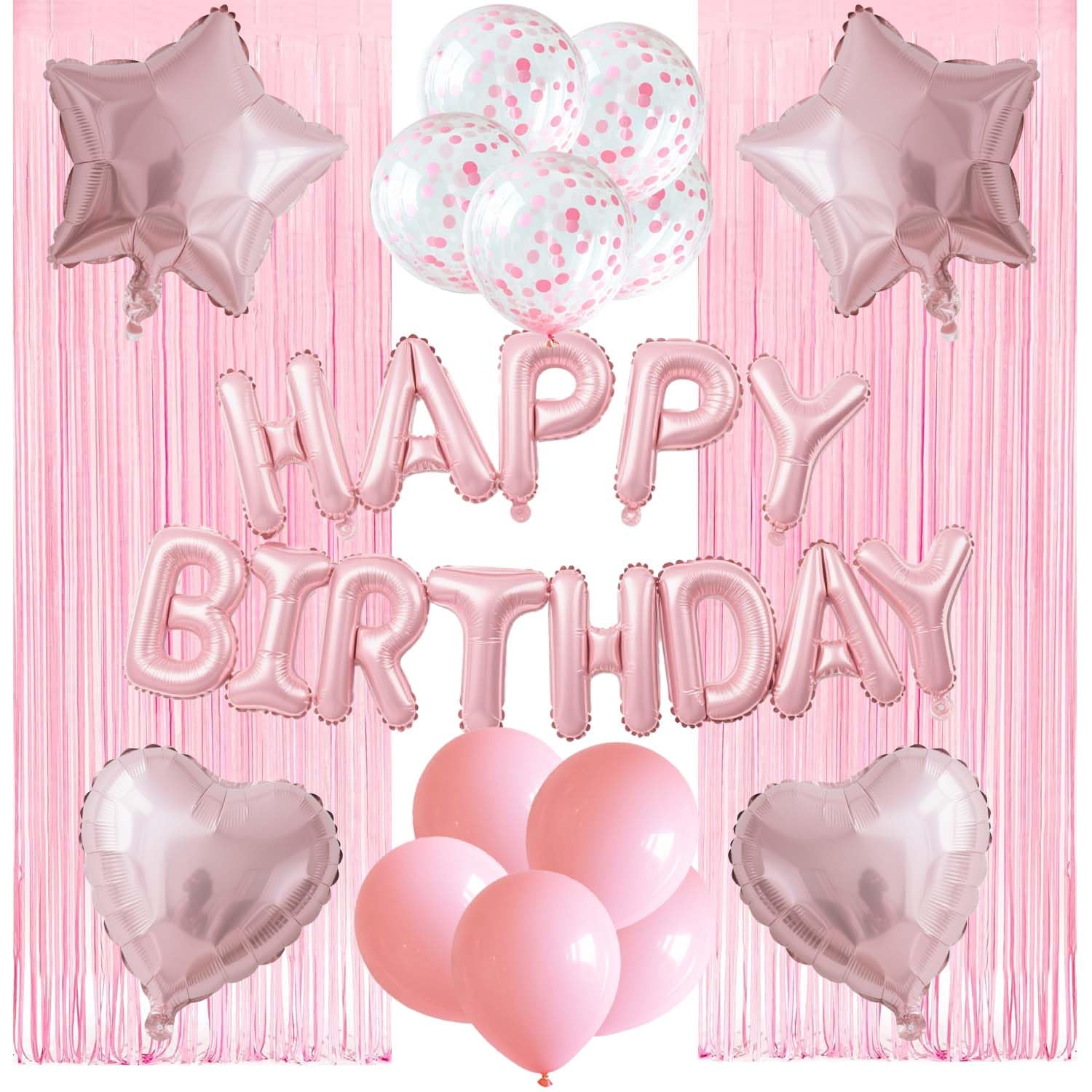 WEIKA 29 Pcs Pink Birthday Party BSL1 Decorations - Happy Birthday ...