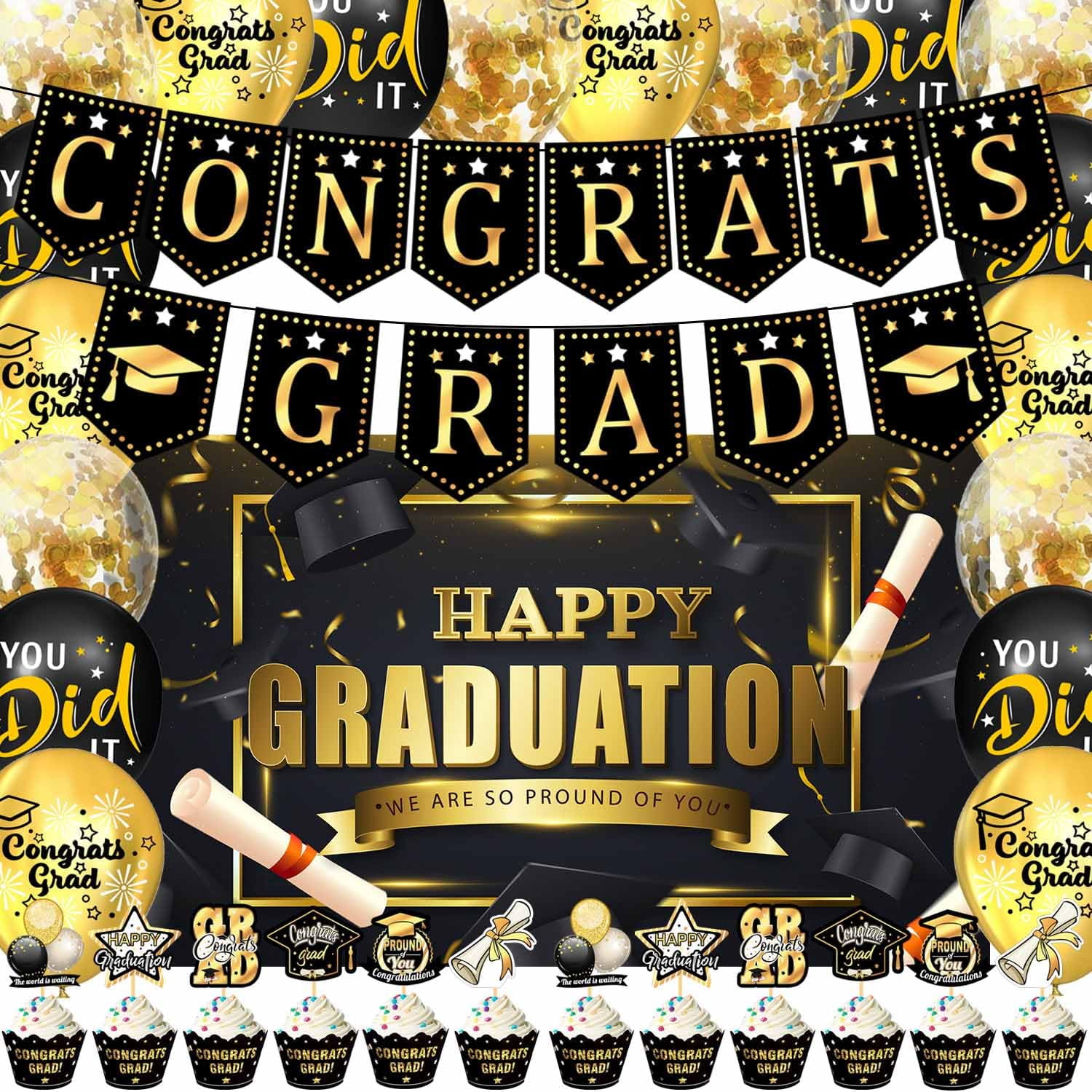 WEIKA Graduation Decorations Class DHF10 of 2025, Black Gold Themed ...