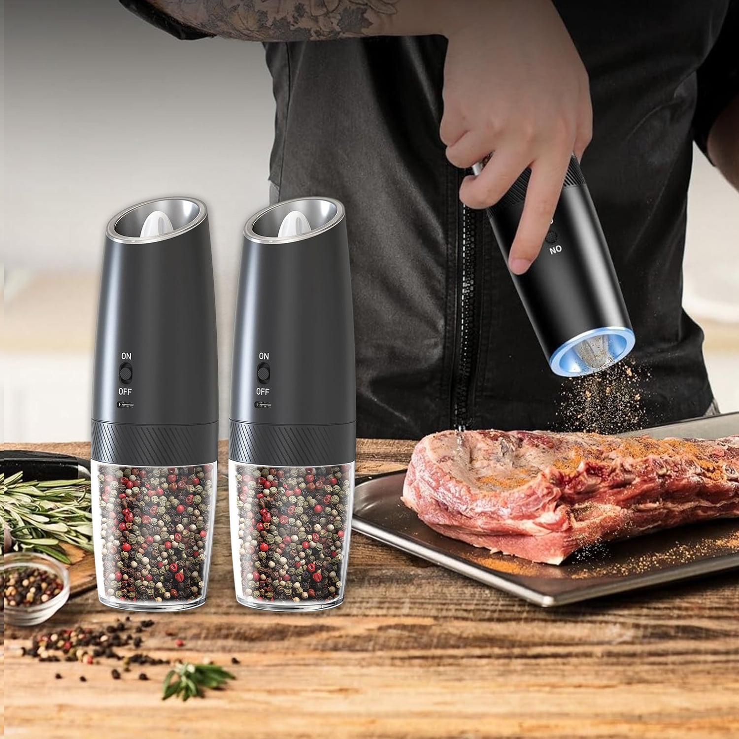 WEIKABU 2 PCS Gravity Electric Salt and Pepper Mills Set Rechargeable ...