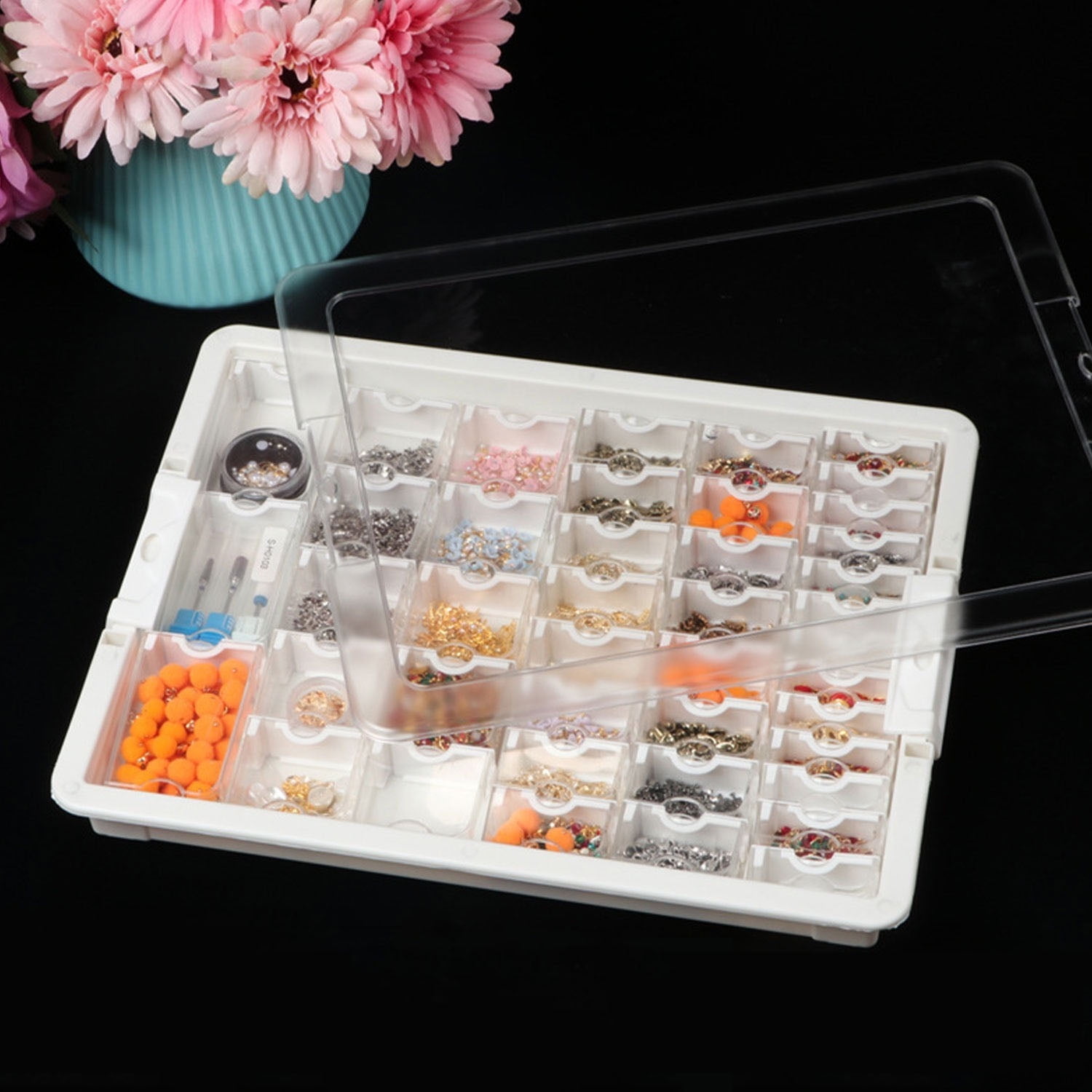 WEIKABU 50 Grids Bead Organizer Clear Plastic Organizer Box,Stackable ...