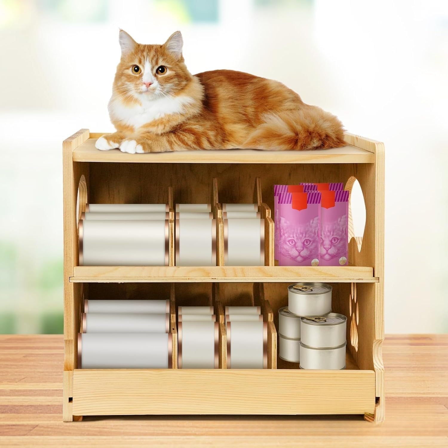 WEIKABU Cat Cans Food Storage Organizer Bamboo 2 Tier Stackable Canned ...