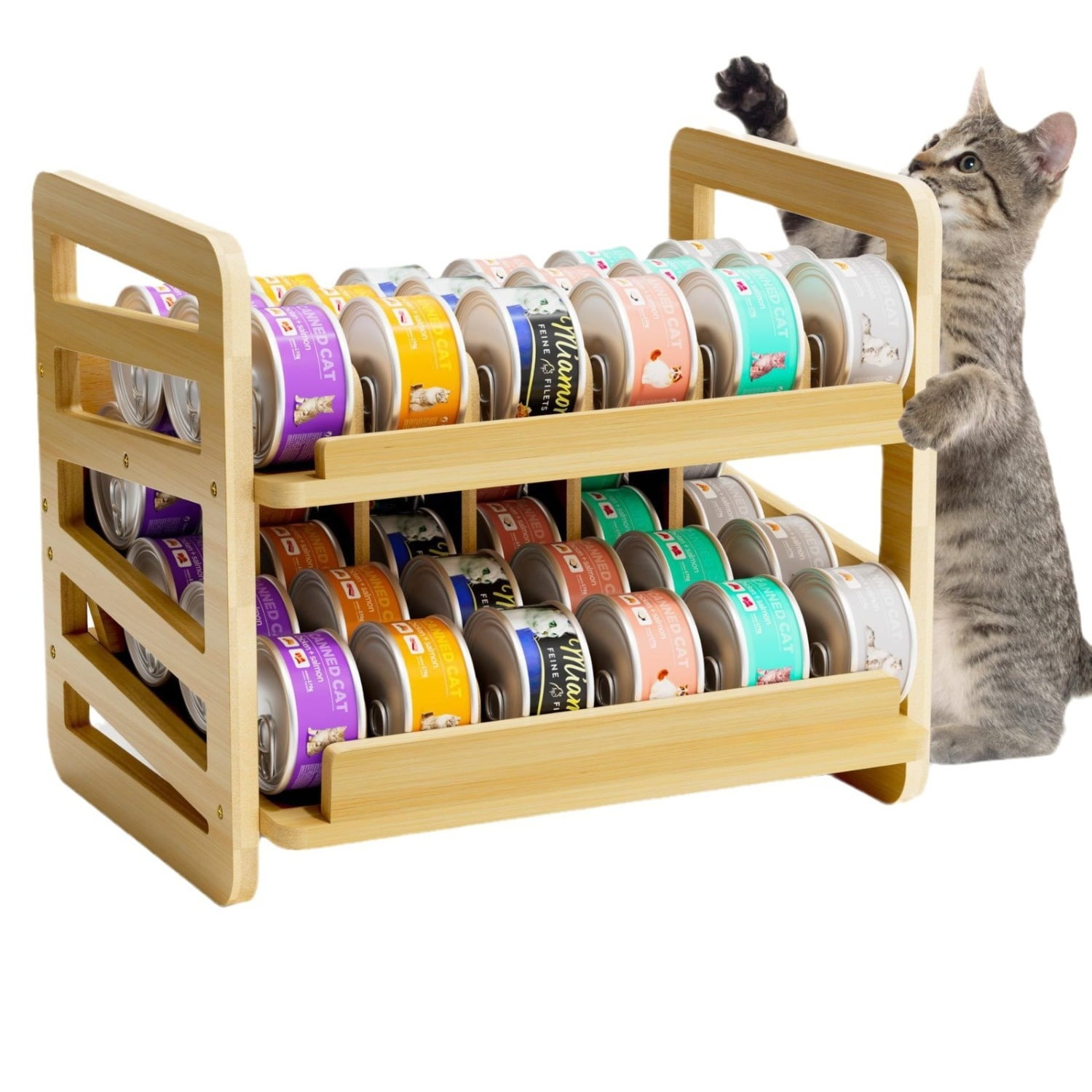 WEIKABU Cat Food Cans Storage Organizer 2 Tier Stackable Bamboo Canned ...