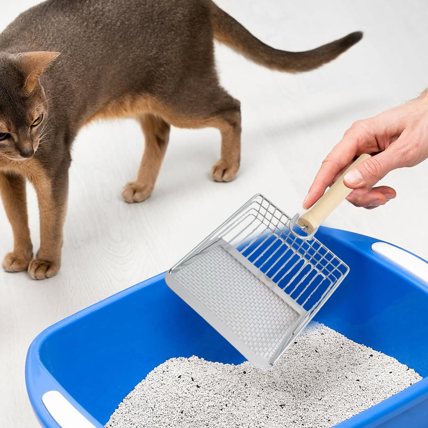 WEIKABU Cat Litter Scoop Metal Sifter with Wooden Handle Kitty Deep ...