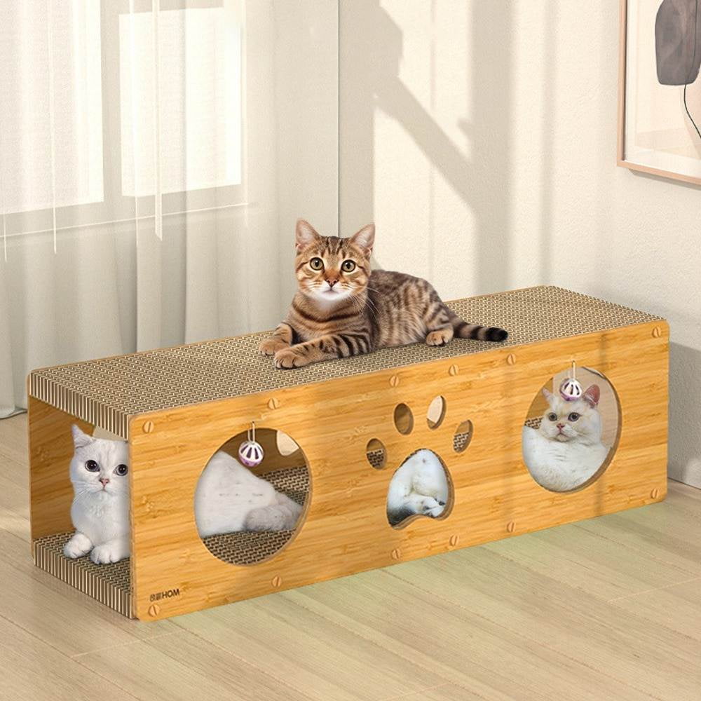 WEIKABU Cat Tunnel Scratcher Cat Scratcher House with Interactive Peek Hole Scratching Apartment ...