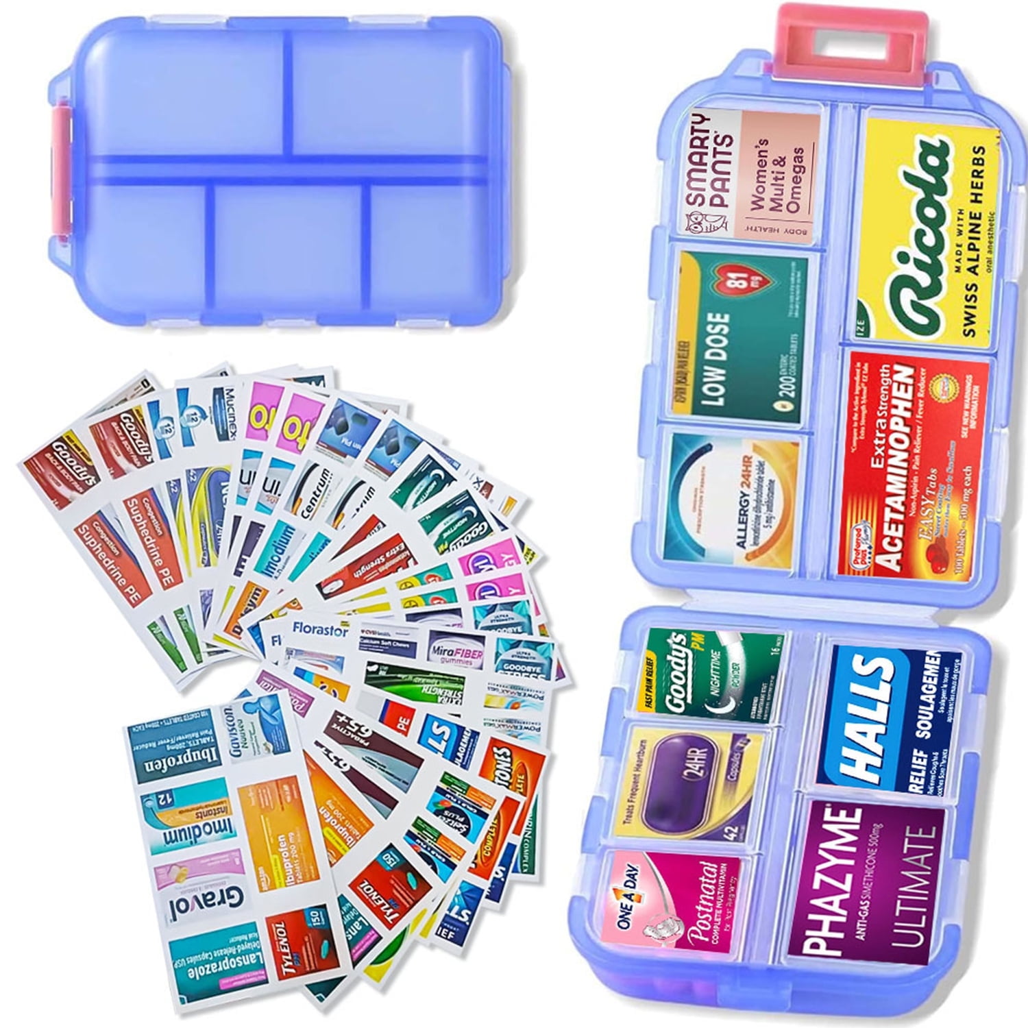 WEIKABU Mini Pill Organizer with 147 Labels Pocket Pharmacy Daily ...