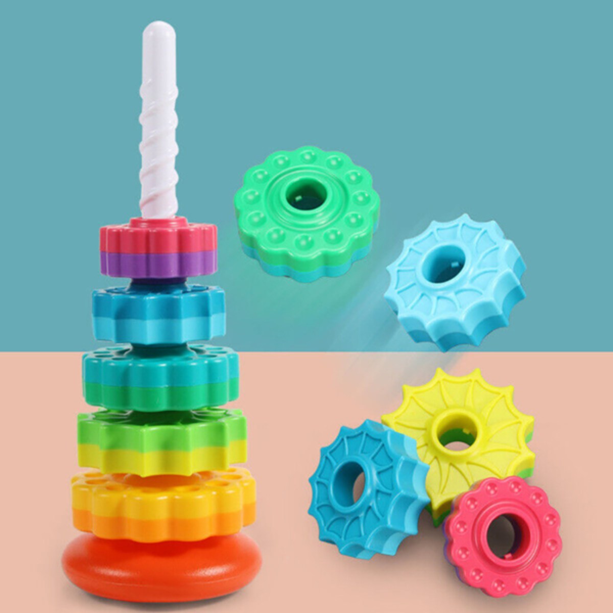 WEILAI Spinning Stacker Baby Sensory Spin Gears Stacking Rings Baby ...