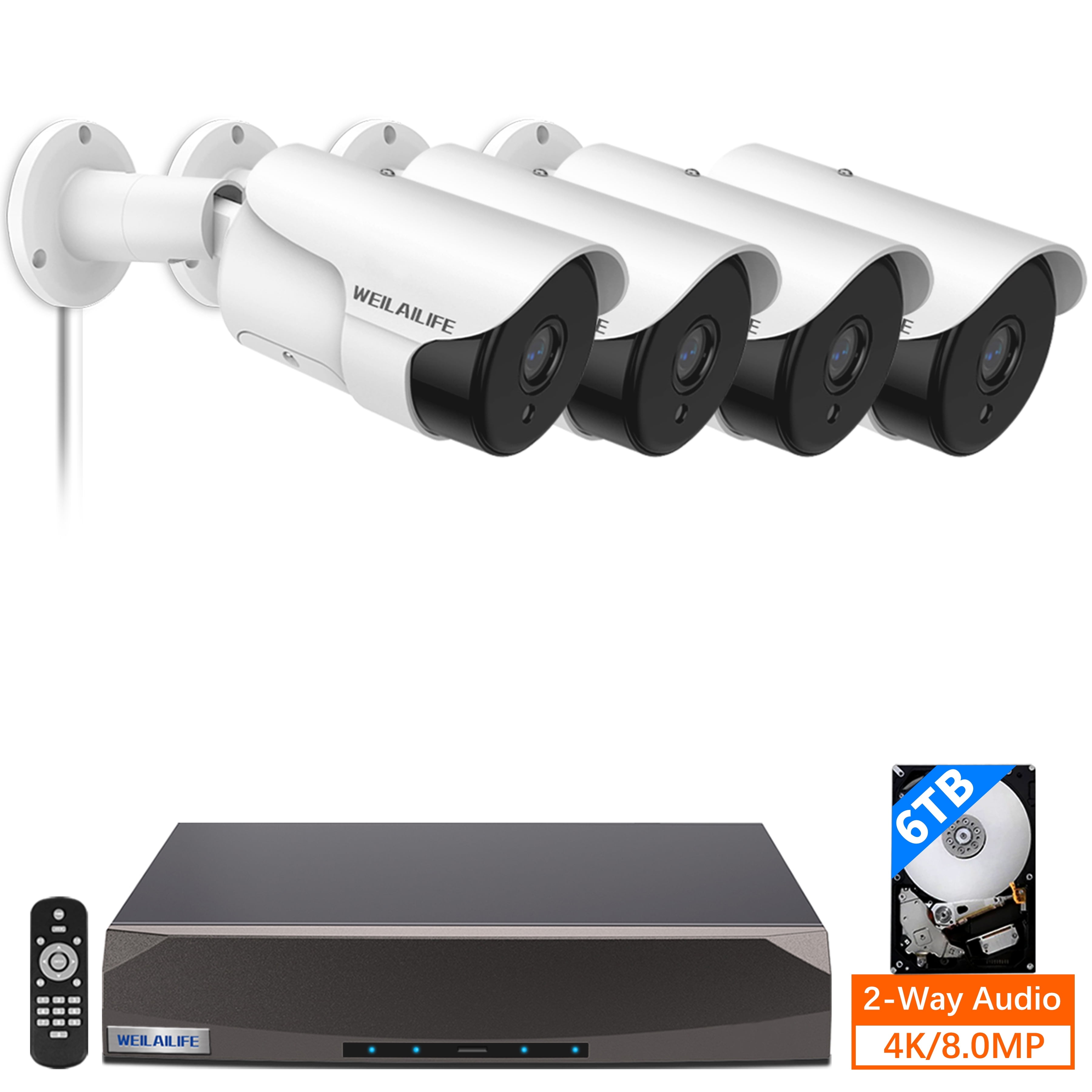 WEILAILIFE 4K Home Security Camera System,4 Wired Security Cameras For ...
