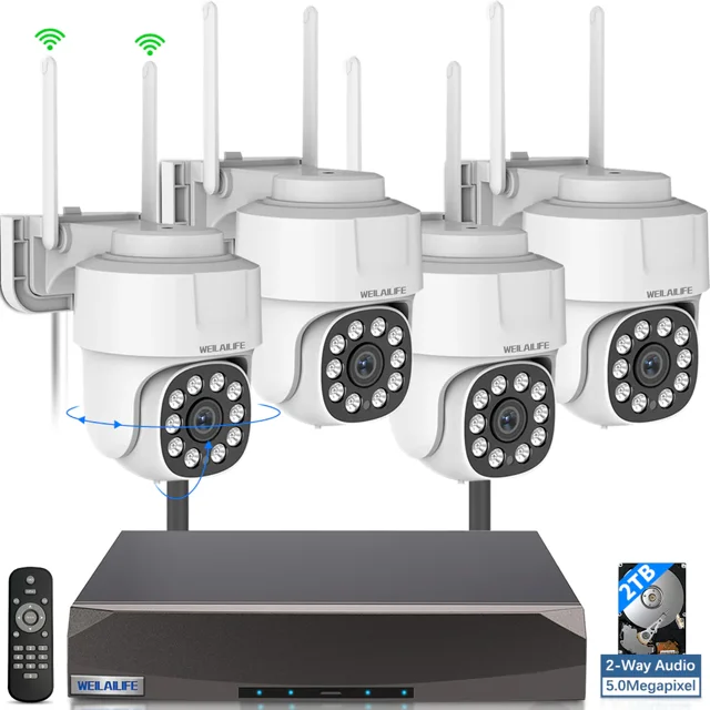WEILAILIFE 【360° PTZ Wireless Camera System】Night Vision Audio Two-way ...
