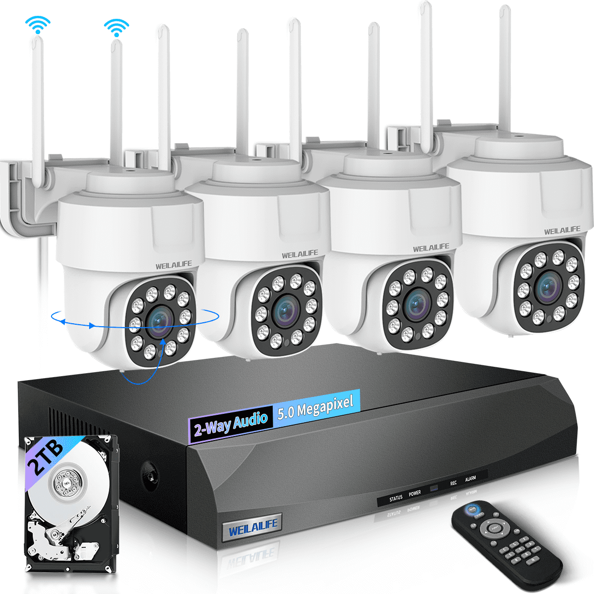 WEILAILIFE 【360° PTZ Wireless Camera System】Night Vision Audio Two-way ...