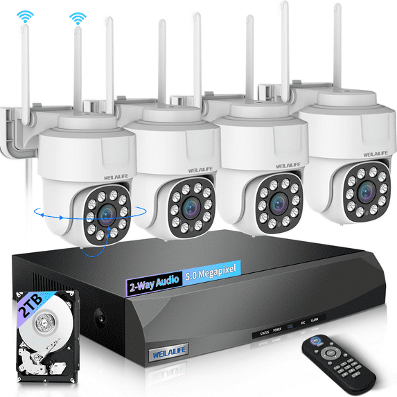 WEILAILIFE 【360° PTZ Wireless Camera System】Night Vision Audio Two-way ...