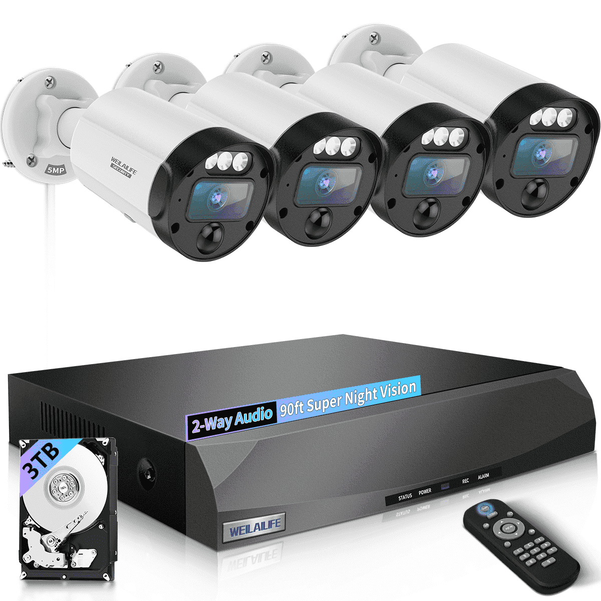 【90-Day Storage & 2-Way Audio】 5MP Outdoor Wired Security Camera System ...