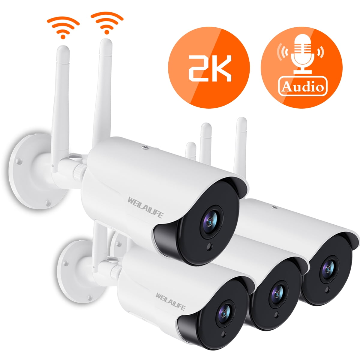 WEILAILIFE 3.0mp Bullet Security Cameras, 4pcs, Waterproof, Wifi, Two ...